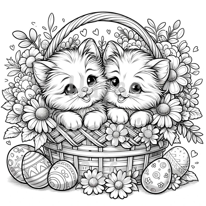 Easter Basket Flowers Cute Kittens Cats Kitty Eggs Pets Felines Purr ...