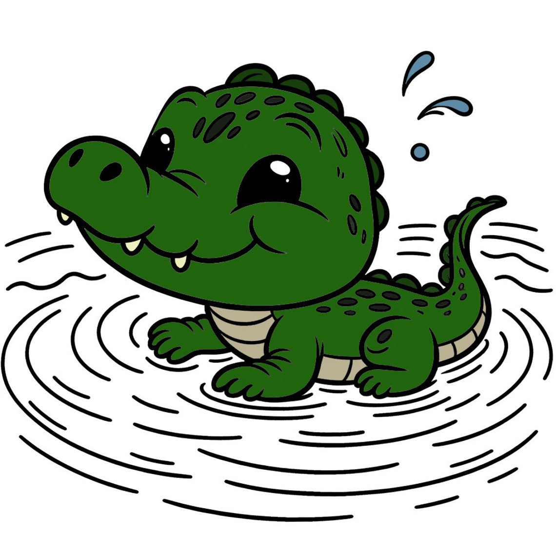 Baby Alligator Coloring Page Crayons Big Eyes Water Gator Reptile Zoo ...