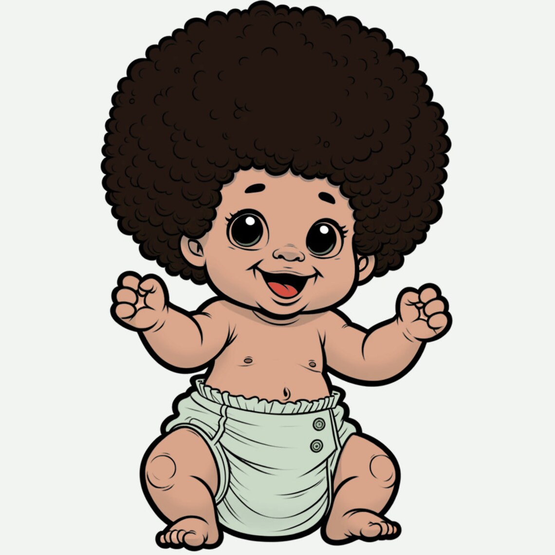 Afro Baby Coloring Page Sheet Infant Big Afro Diaper Happy Crayons Big ...