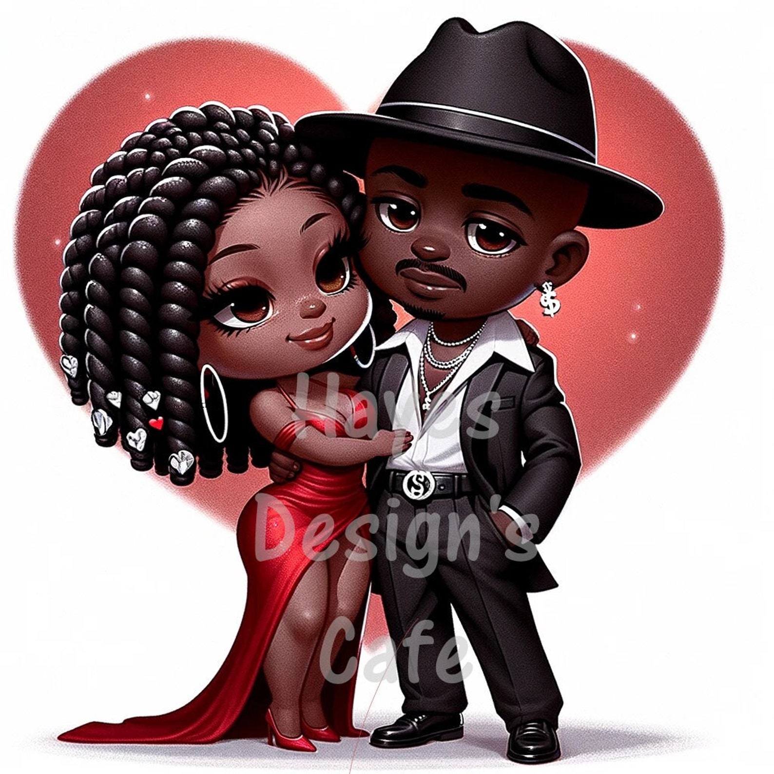 Chibi Valentine Couple Brown Eyes Male Female Split Red Gown Braids ...
