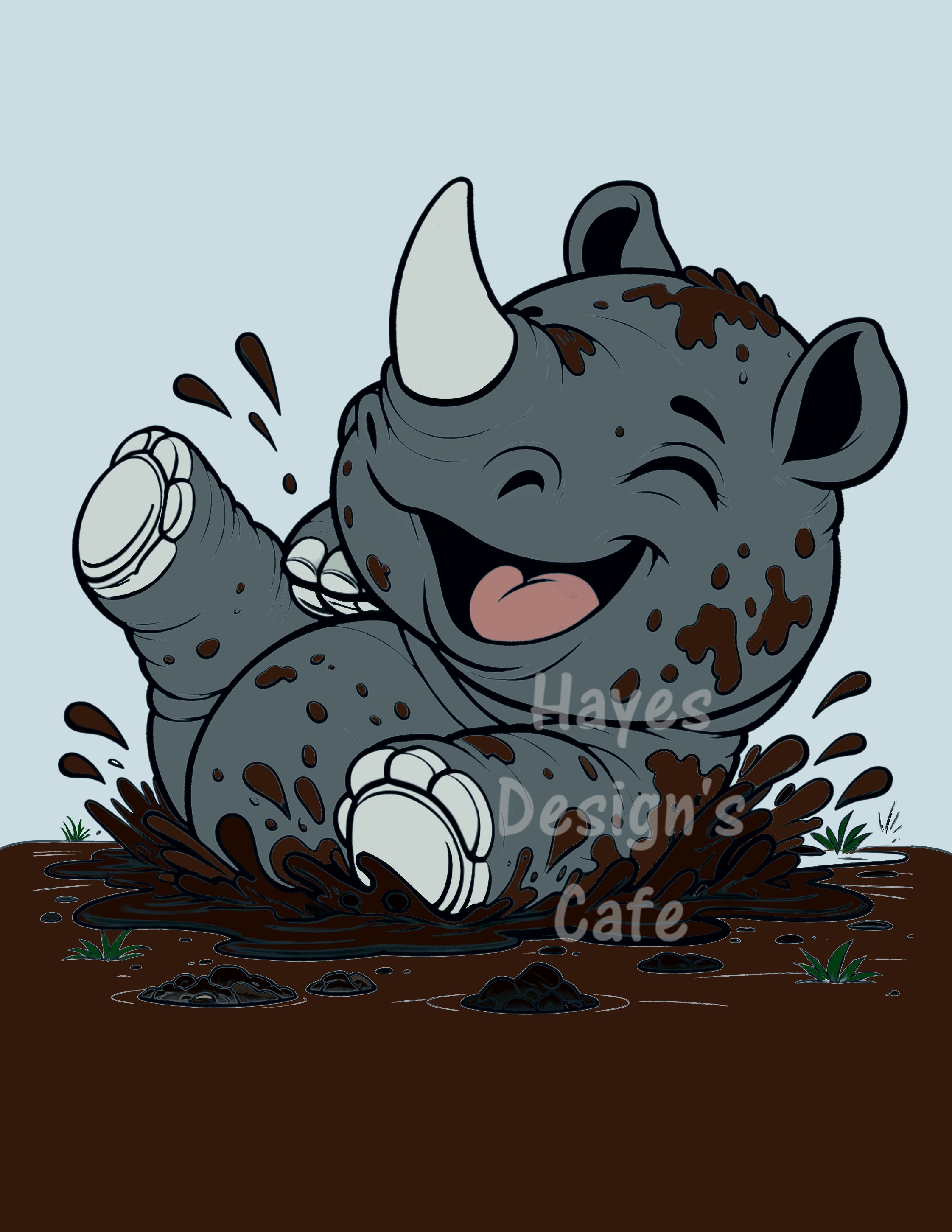 Baby Rhino Laughing Water Splash Animal Zoo Safari Trees Wildlife ...