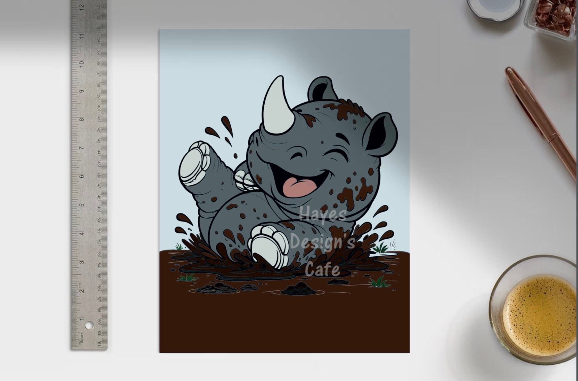 Baby Rhino Laughing Water Splash Animal Zoo Safari Trees Wildlife ...