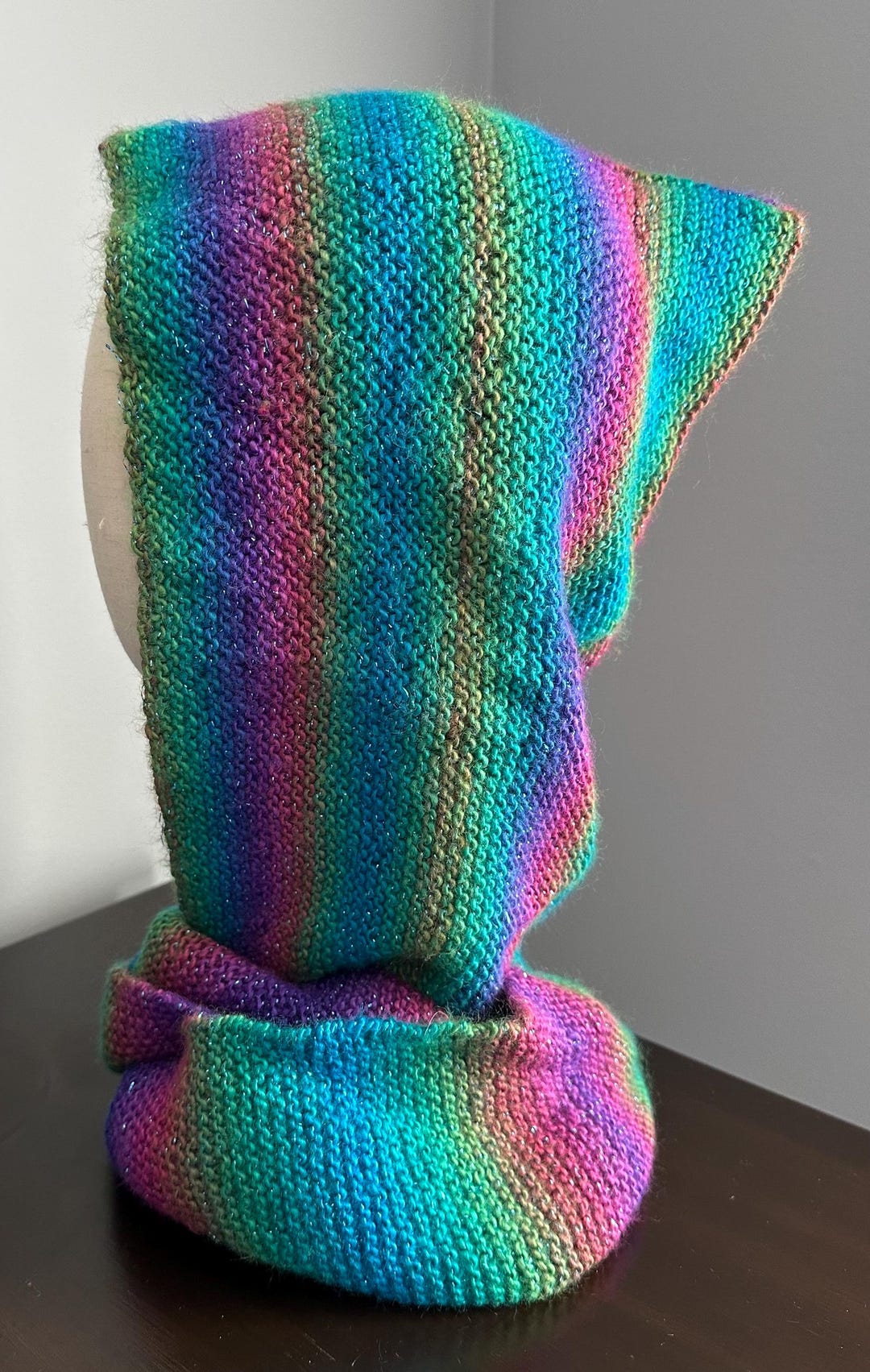 Handmade Knit Pixie Hood Scarf Multi With Lurex - Etsy
