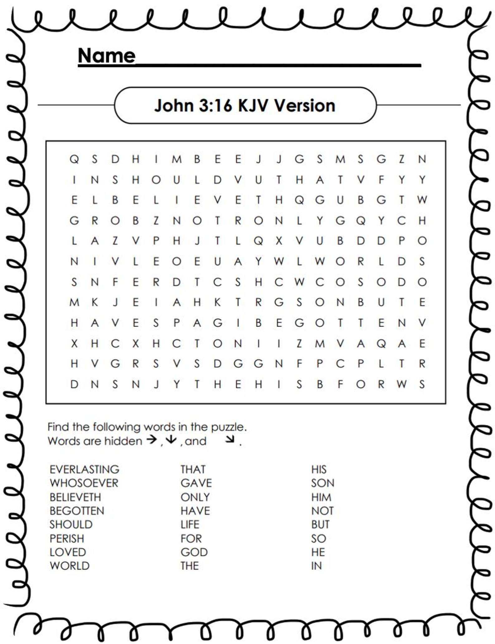 John 3:16 (KJV VERSION) Bible Verse Sunday School Worksheet Set - Etsy
