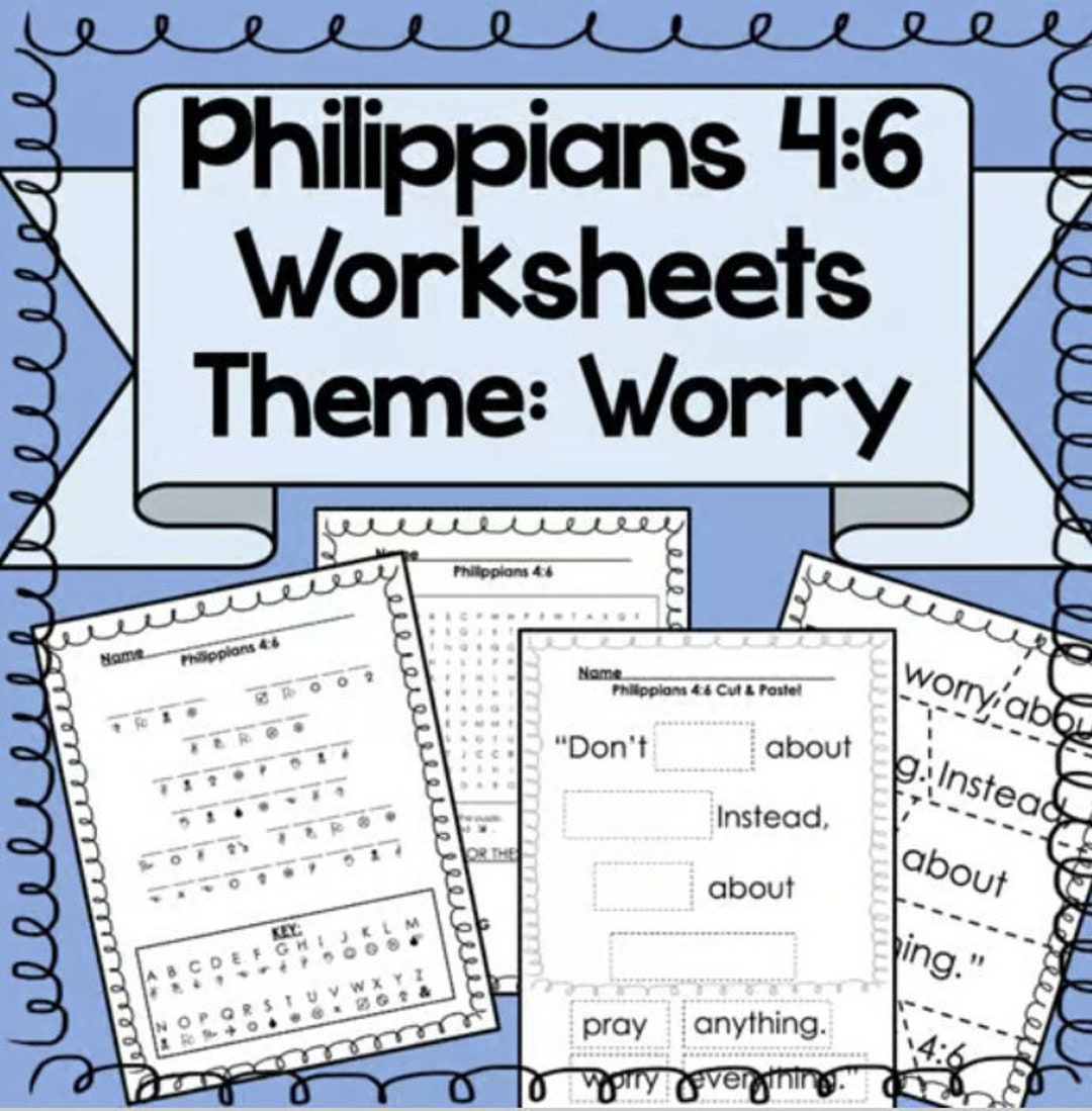 Philippians 4:6 Bible Verse Worksheet Set, Worry Theme - Etsy UK