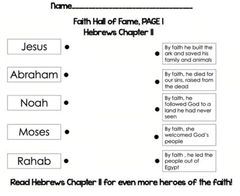 Hebrews 11 Heroes of the Bible: Matching Worksheets - Etsy