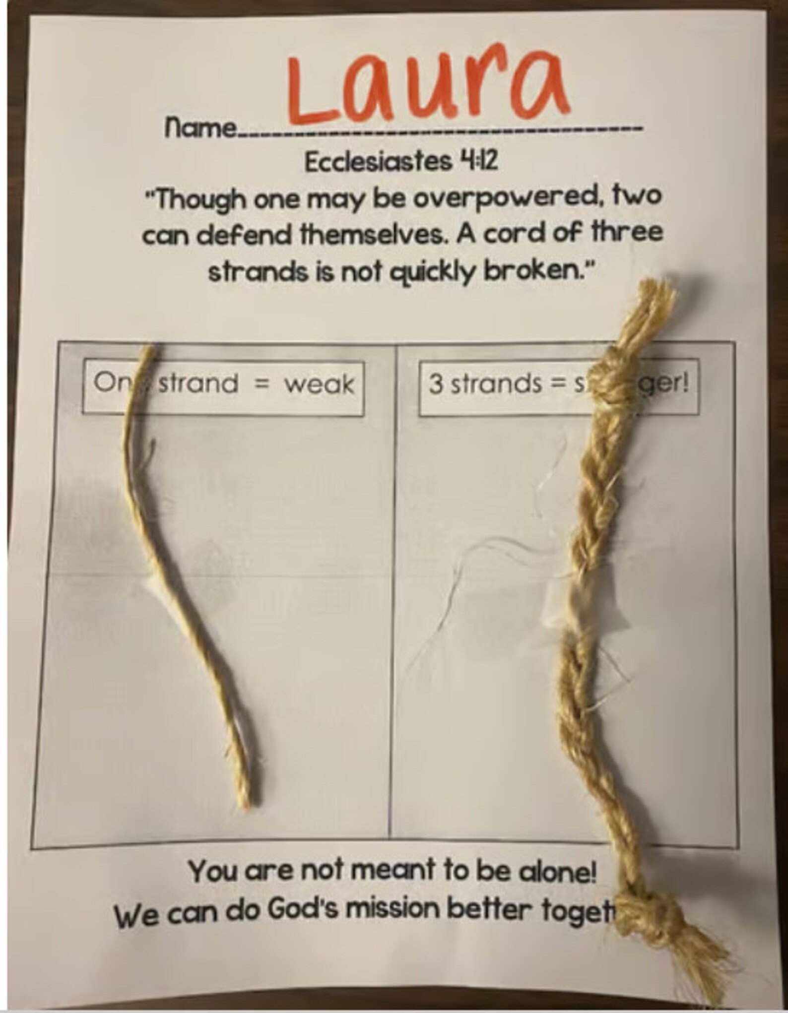 Cord of Three Strands Bible Scripture Activity - Etsy