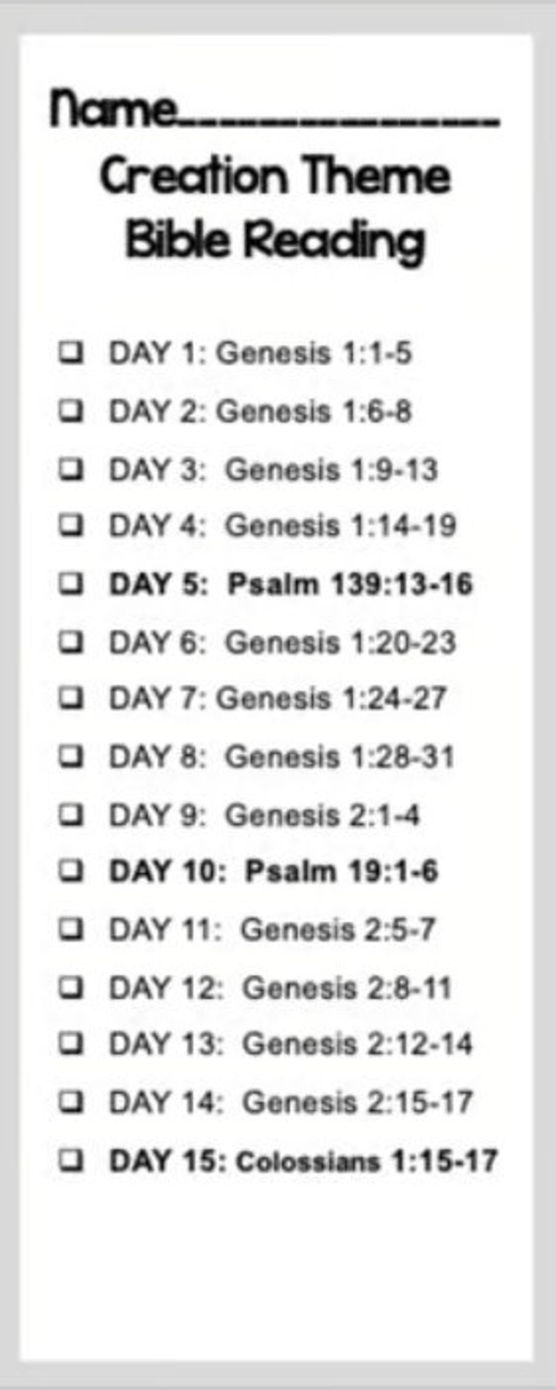 Creation Themed Bible Reading Plan for Kids - Etsy Canada