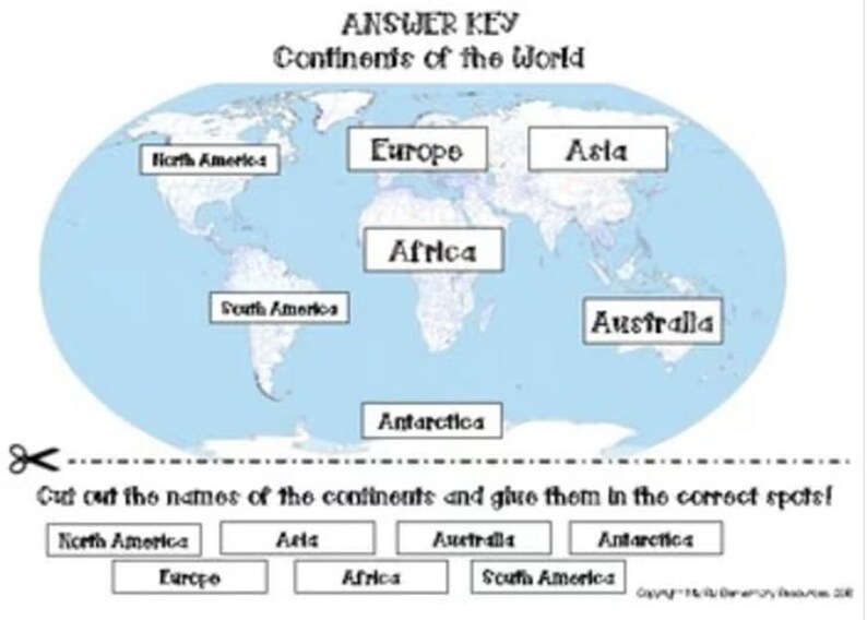 Continents of the World {cut and Paste Activity!} - Etsy