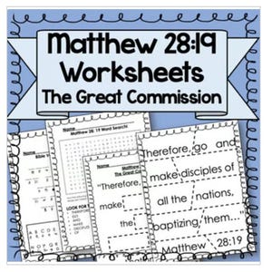 Matthew 28:19 Worksheet Set - Great Commission Bible Verse (PDF) - Etsy