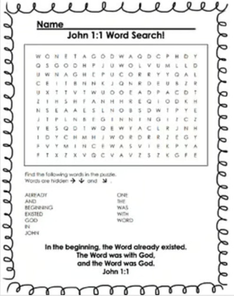 John 1:1 Bible Verse Worksheet Set - Etsy