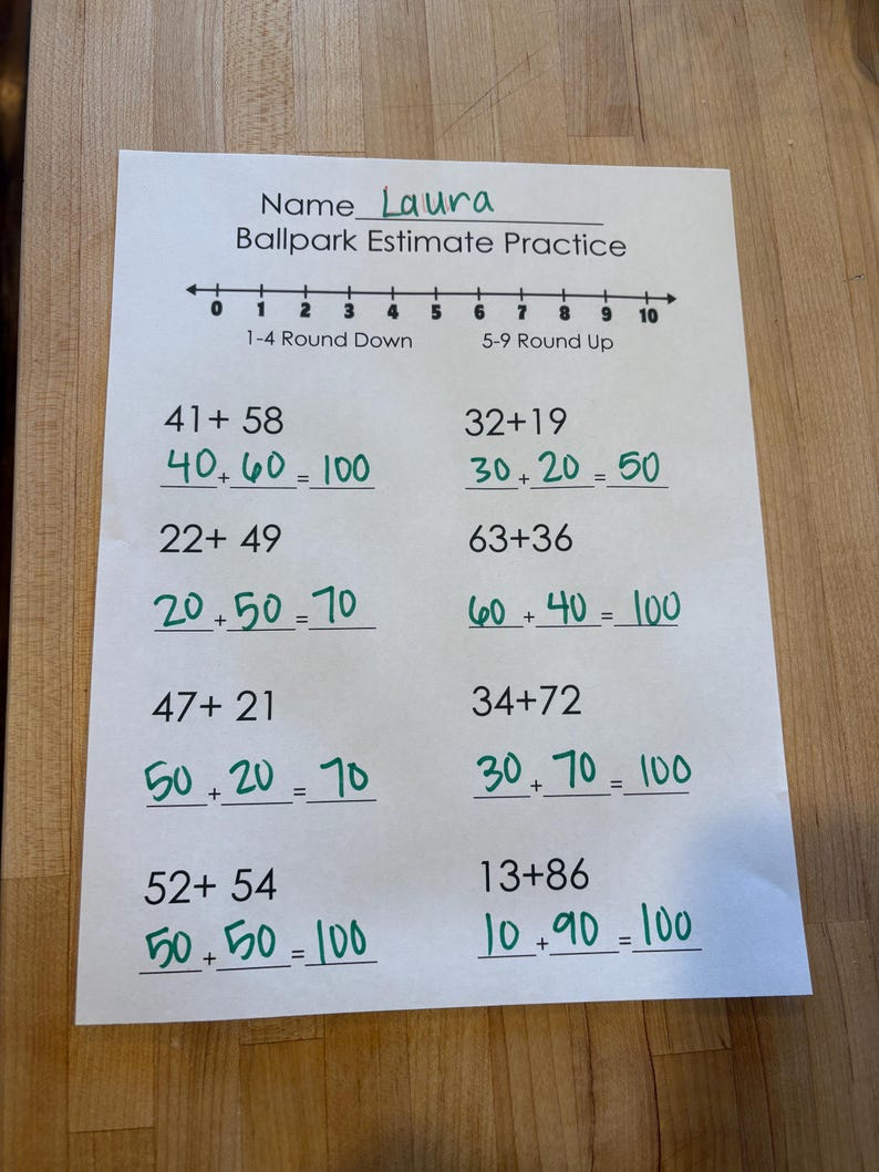 Ballpark Estimate Addition Worksheet - Etsy