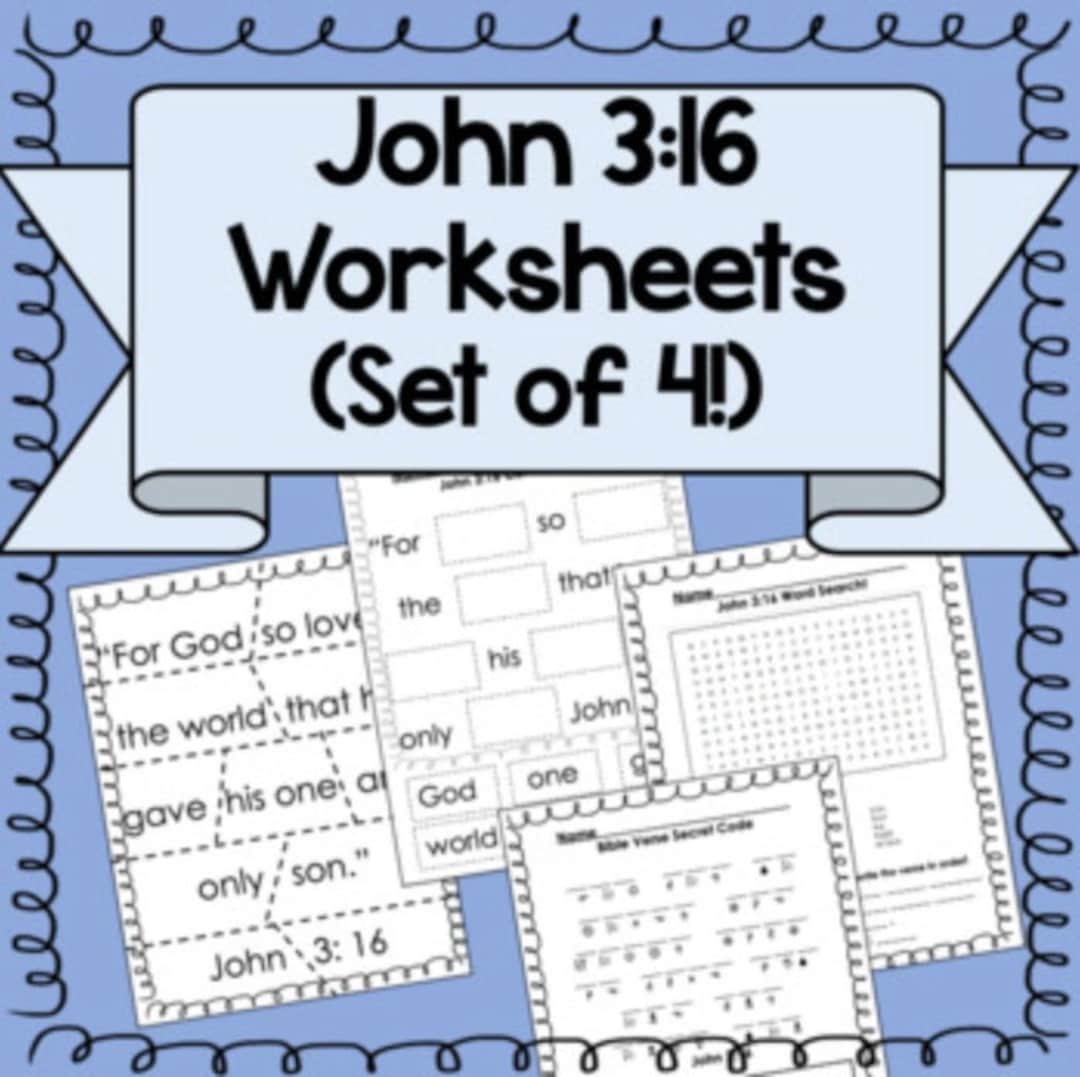 John 3:16 Bible Verse Sunday School Worksheet Set - Etsy