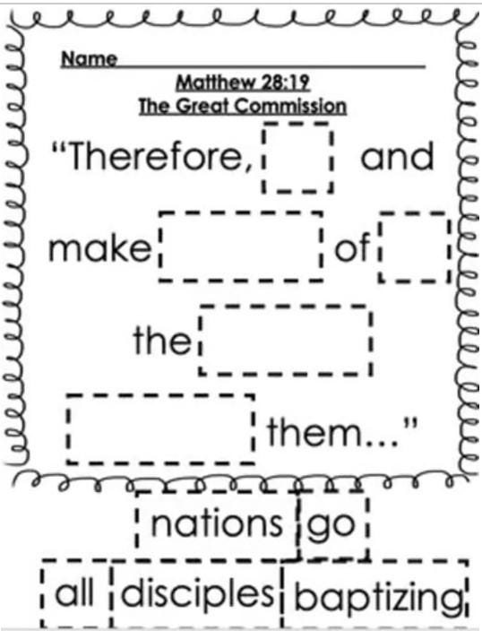 Great Commission Matthew 28:19 Worksheet Set - Etsy