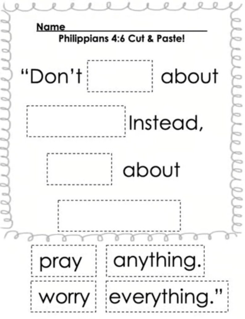 Philippians 4:6 Bible Verse Worksheet Set, Worry Theme - Etsy