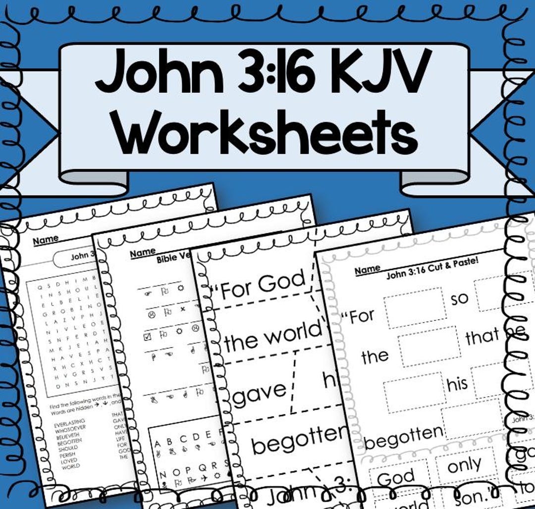 John 3:16 (KJV VERSION) Bible Verse Sunday School Worksheet Set - Etsy