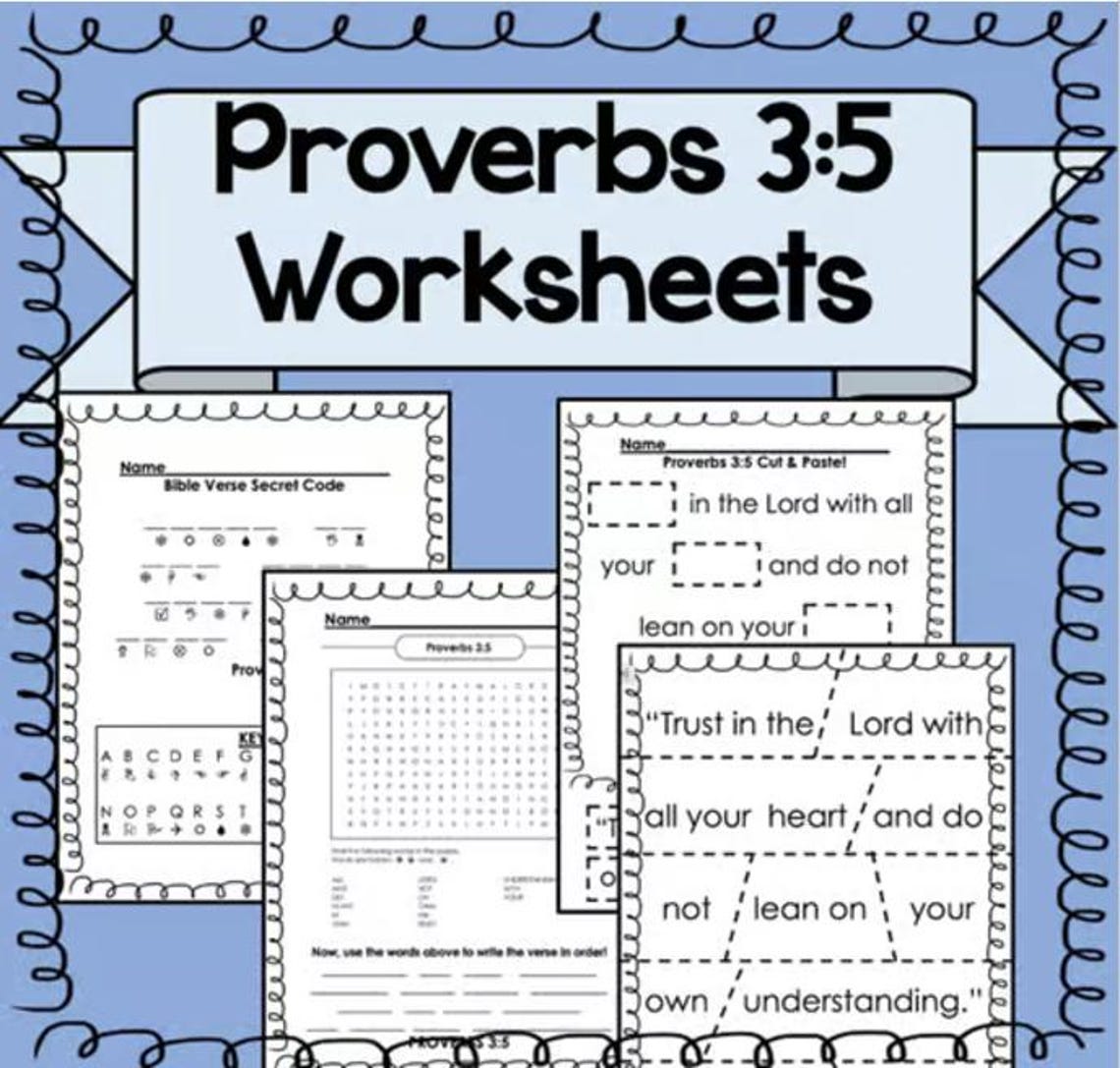 Proverbs 3:5 Bible Verse Worksheet Set, Worry Theme - Etsy