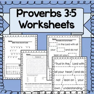 Proverbs 3:5 Bible Verse Worksheet Set, Worry Theme - Etsy
