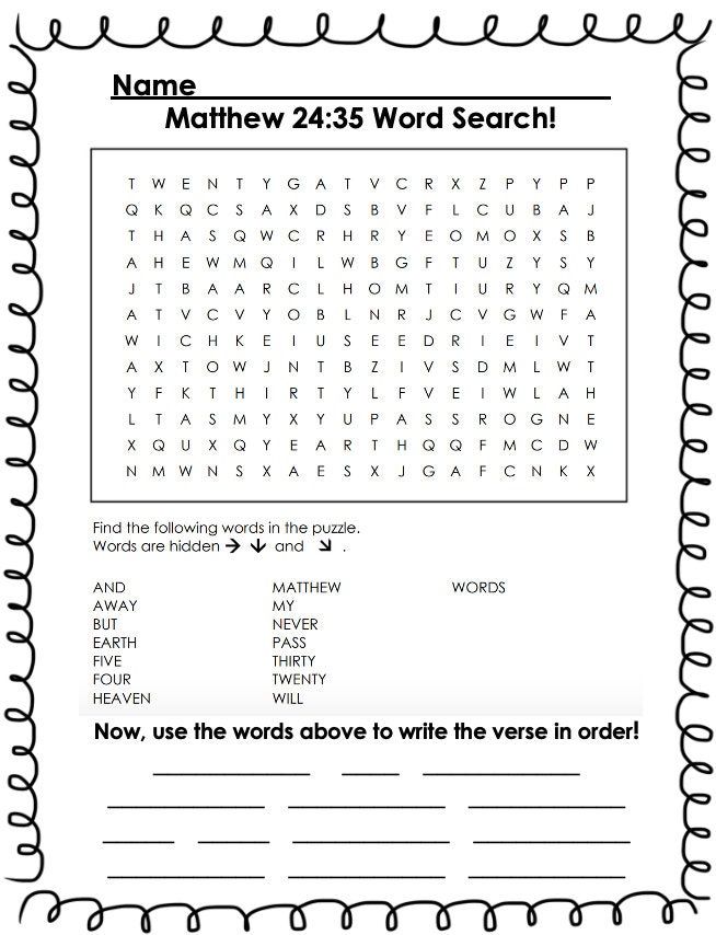 Matthew 24:35 Bible Verse Sunday School Worksheet Set - Etsy