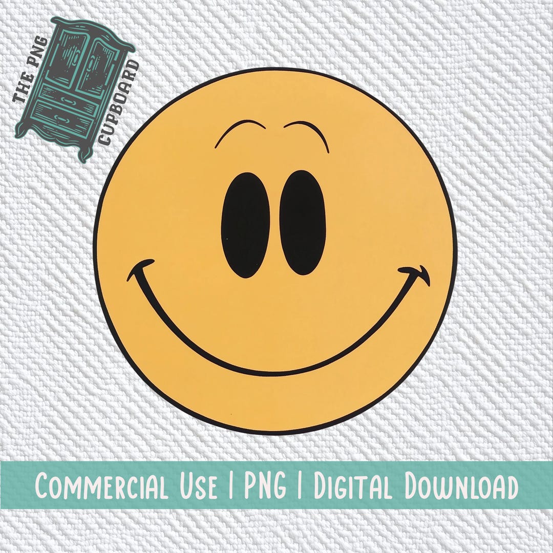 Retro Cartoon Smiley Face PNG | Digital Download | Two Sizes Included ...