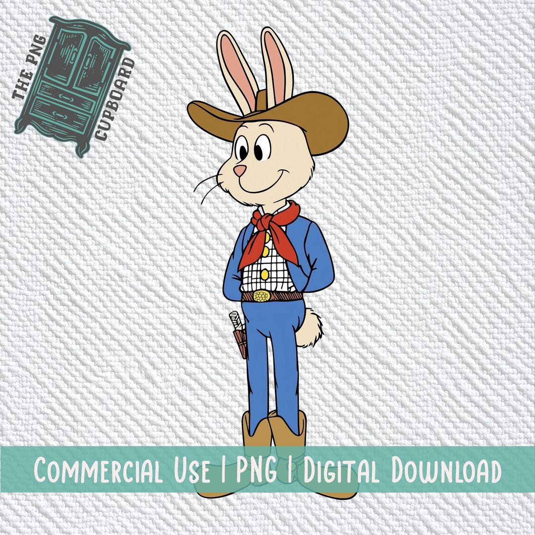 Retro Cartoon Cowboy Rabbit PNG | Digital Download | Two Sizes Included ...