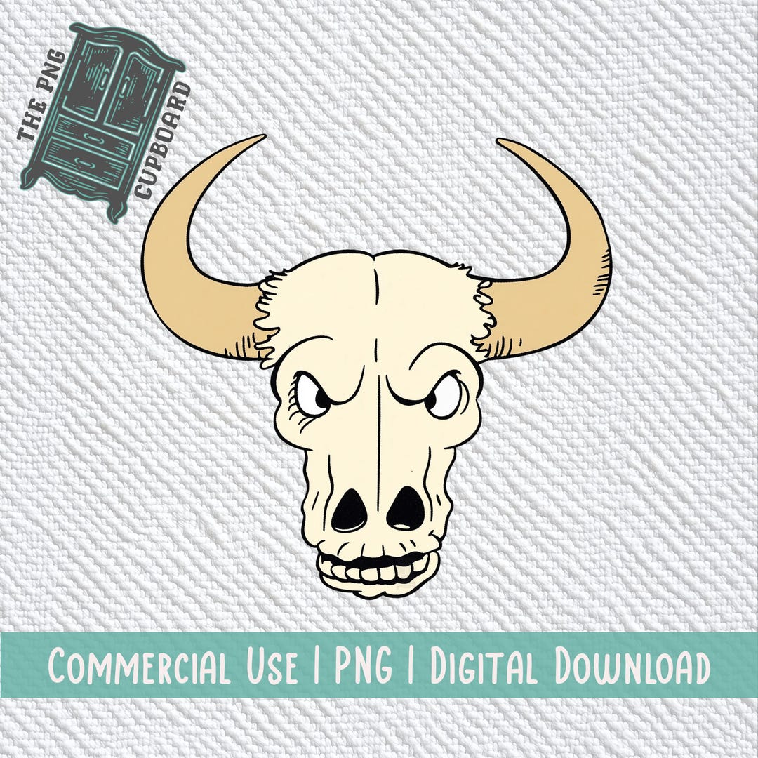 Retro Cartoon Bull Skull PNG | Digital Download | Two Sizes Included ...