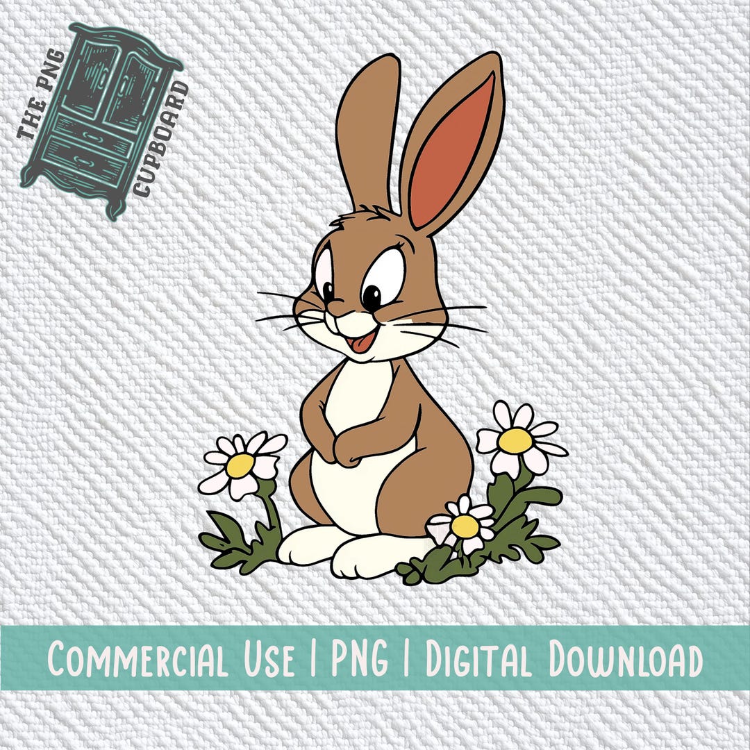 Retro Cartoon Bunny With Daisies PNG | Digital Download | Two Sizes ...