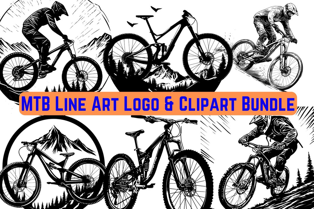 Mountain Bike Line Art Logo & Clipart Bundle, Instant Download, PNG and ...