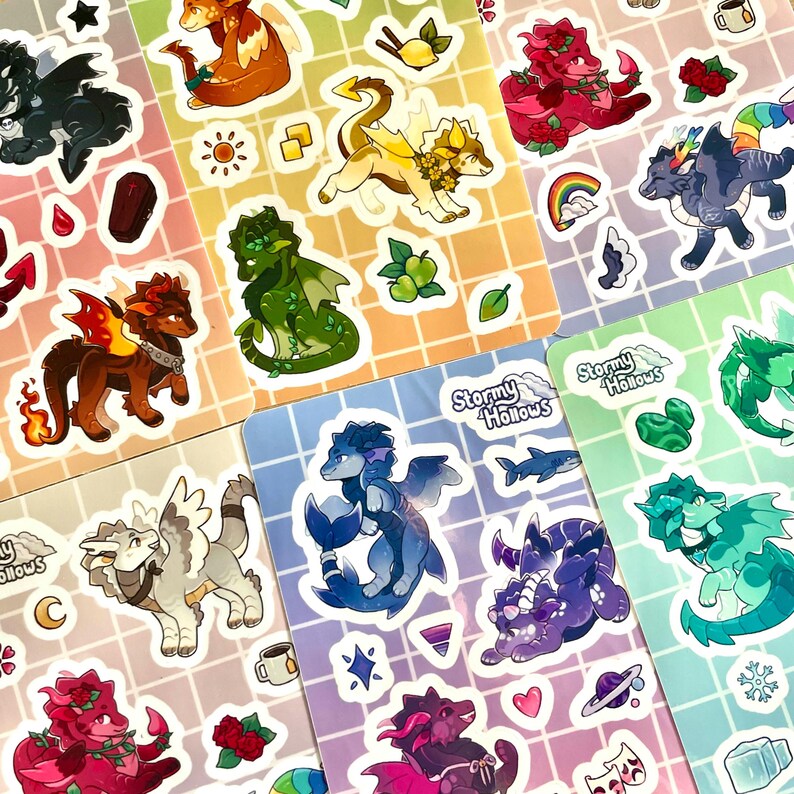 Cute Rainbow Dragon Sticker Sheets | Decorative Fantasy Journal ...