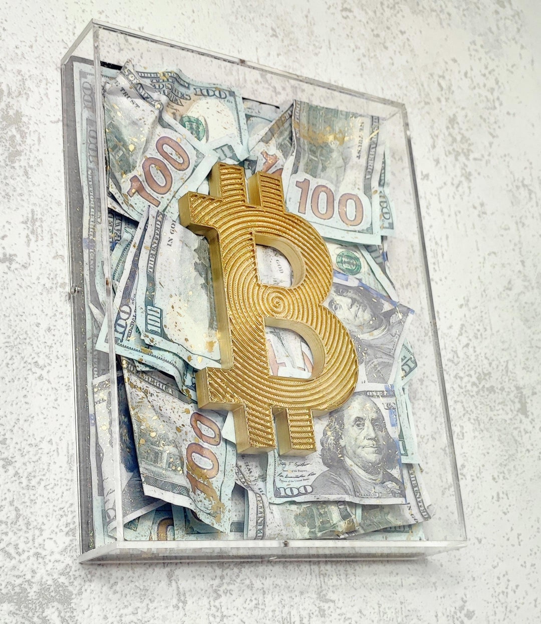 Lucky Bitcoin. Clear Glass Money Frame - Elegant Wall Decor for ...