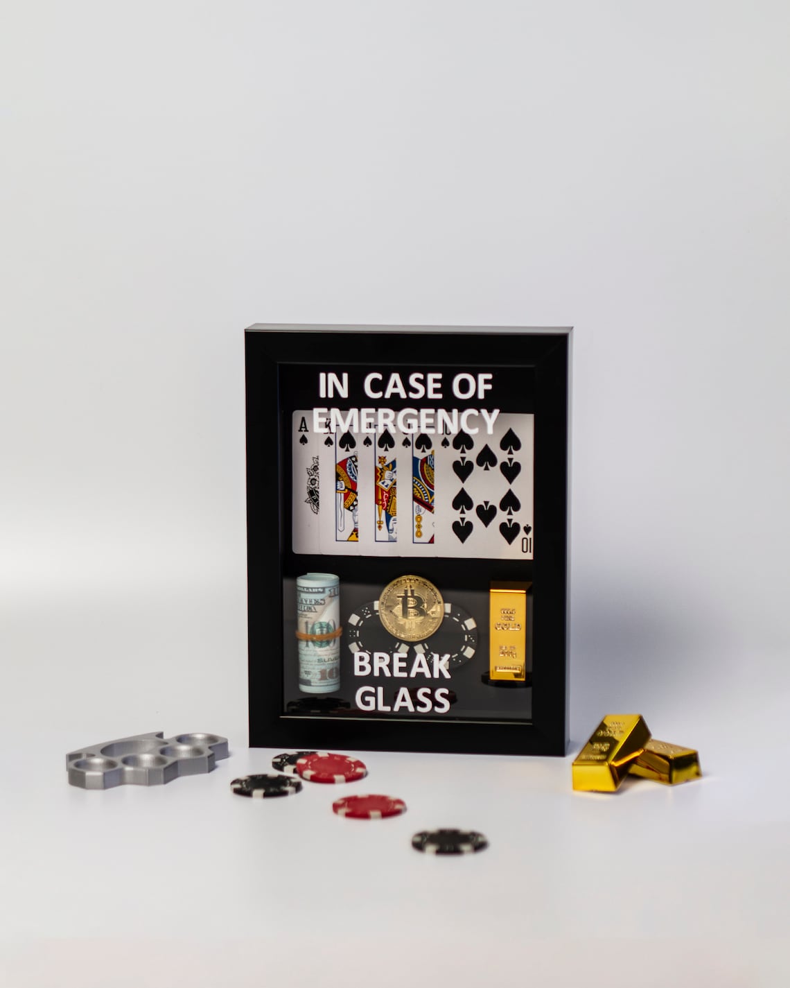 Emergency Box Special Gift. Dollars in a Black Wooden Frame. Money in a ...