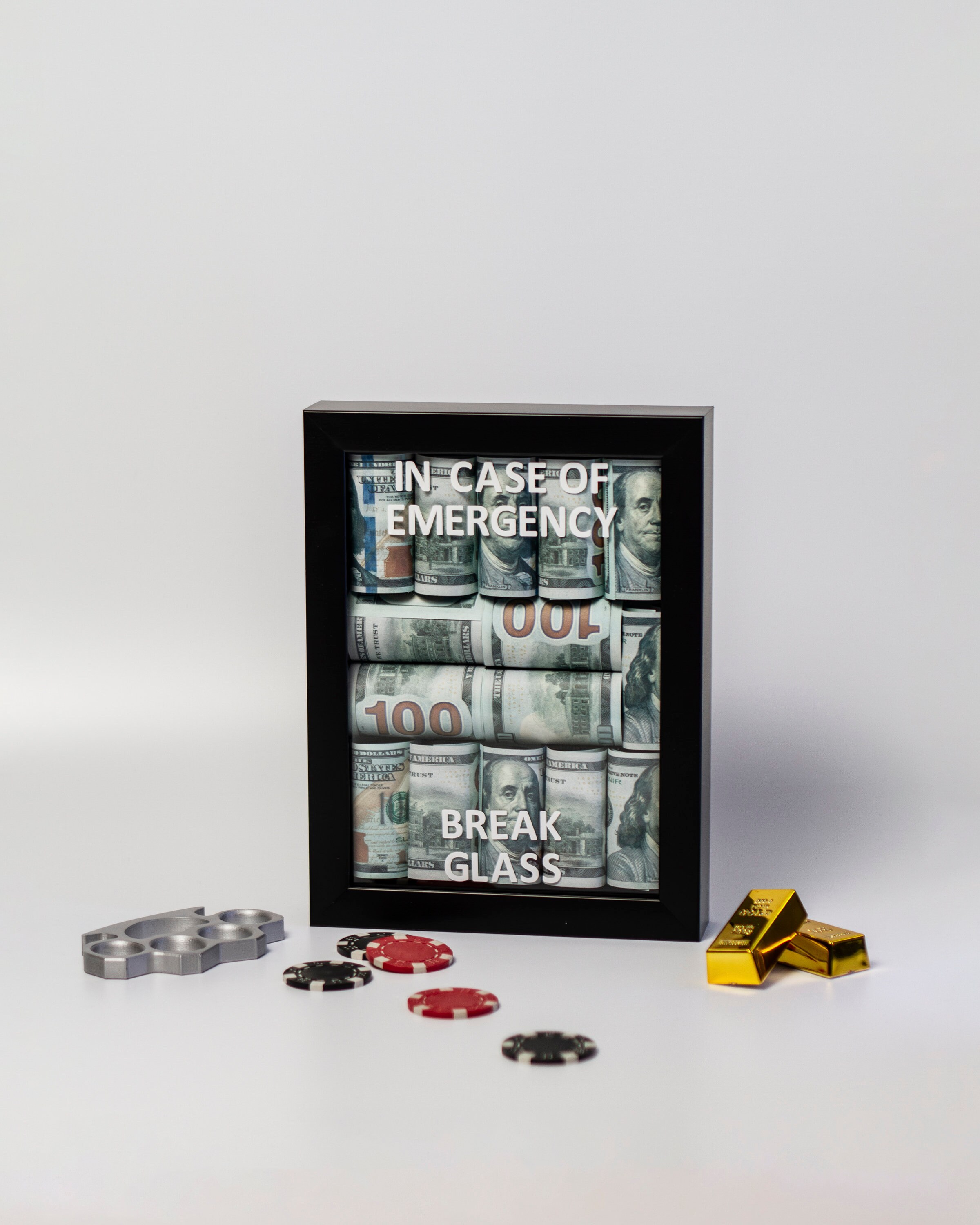 Emergency Box Special Gift. Dollars in a Black Wooden Frame. Money in a ...