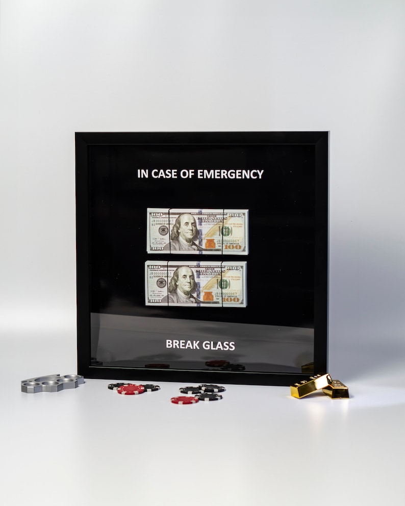 Emergency Box Special Gift. Dollars in a Black Wooden Frame. Money in a ...