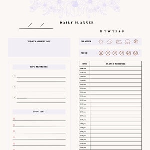 DAILY PLANNER PRINTABLE Work Day Schedule to Do List Minimalist Planner ...