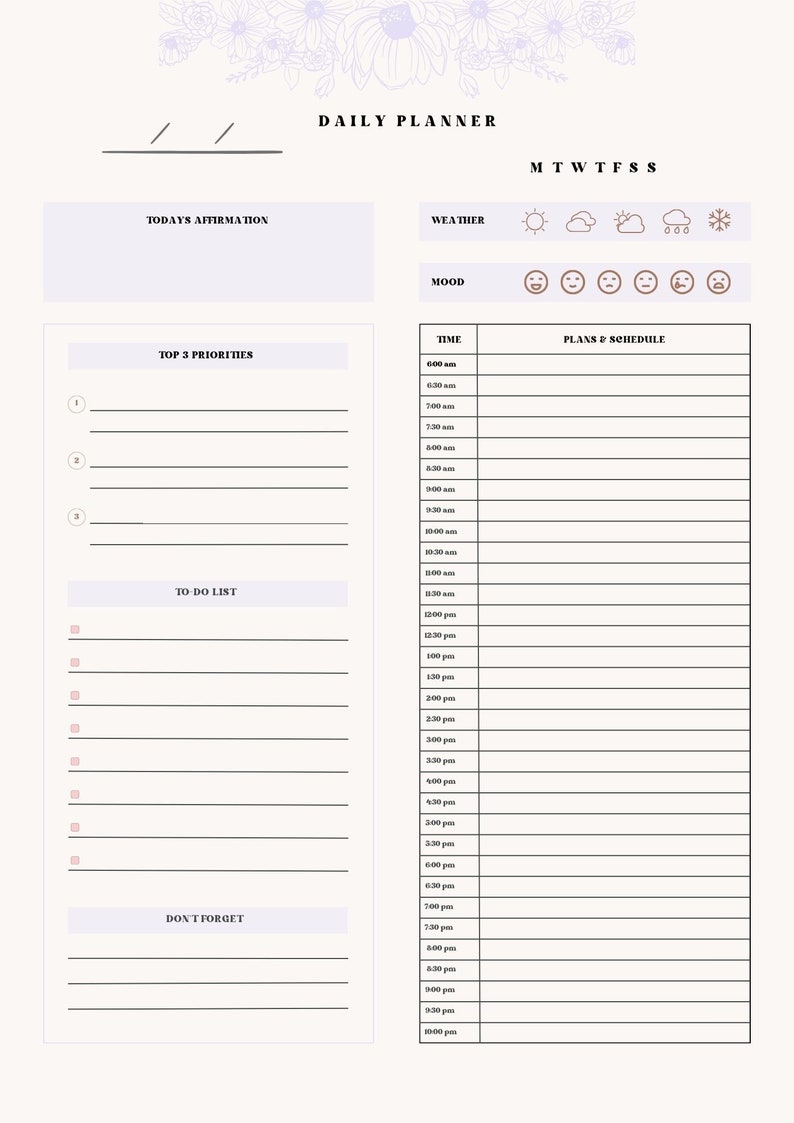 DAILY PLANNER PRINTABLE Work Day Schedule to Do List Minimalist Planner ...