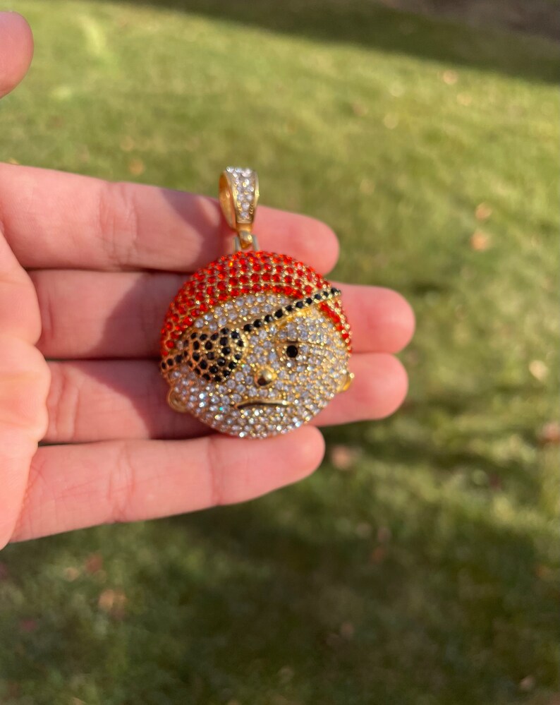 18K Gold Iced Out Rick and Morty Pendant Chain Necklace - Etsy