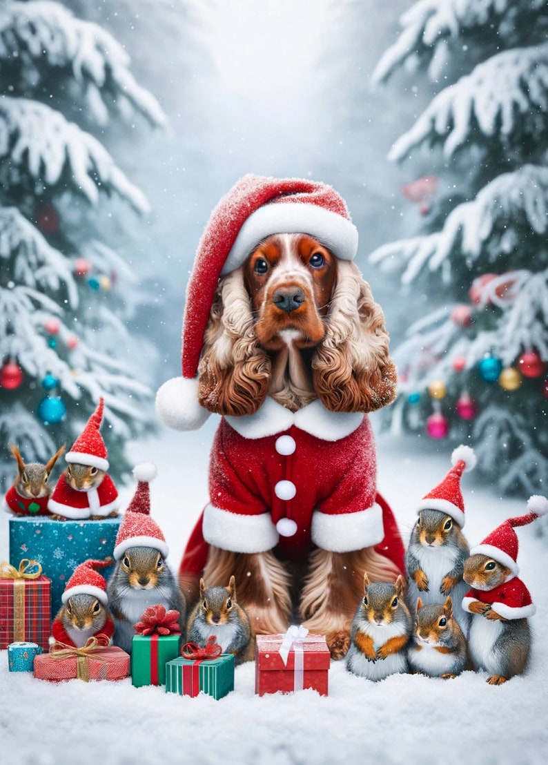 Christmas Cocker Spaniel With Squirrel Friends Pack of 10 Unique ...