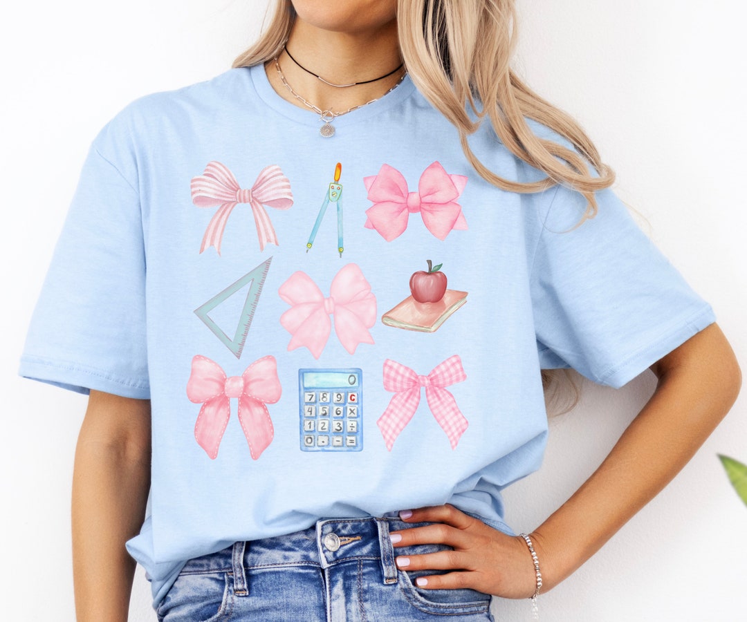 Math Teacher Coquette Pink Bow Shirt, Cute Teacher Gift, Elementary ...