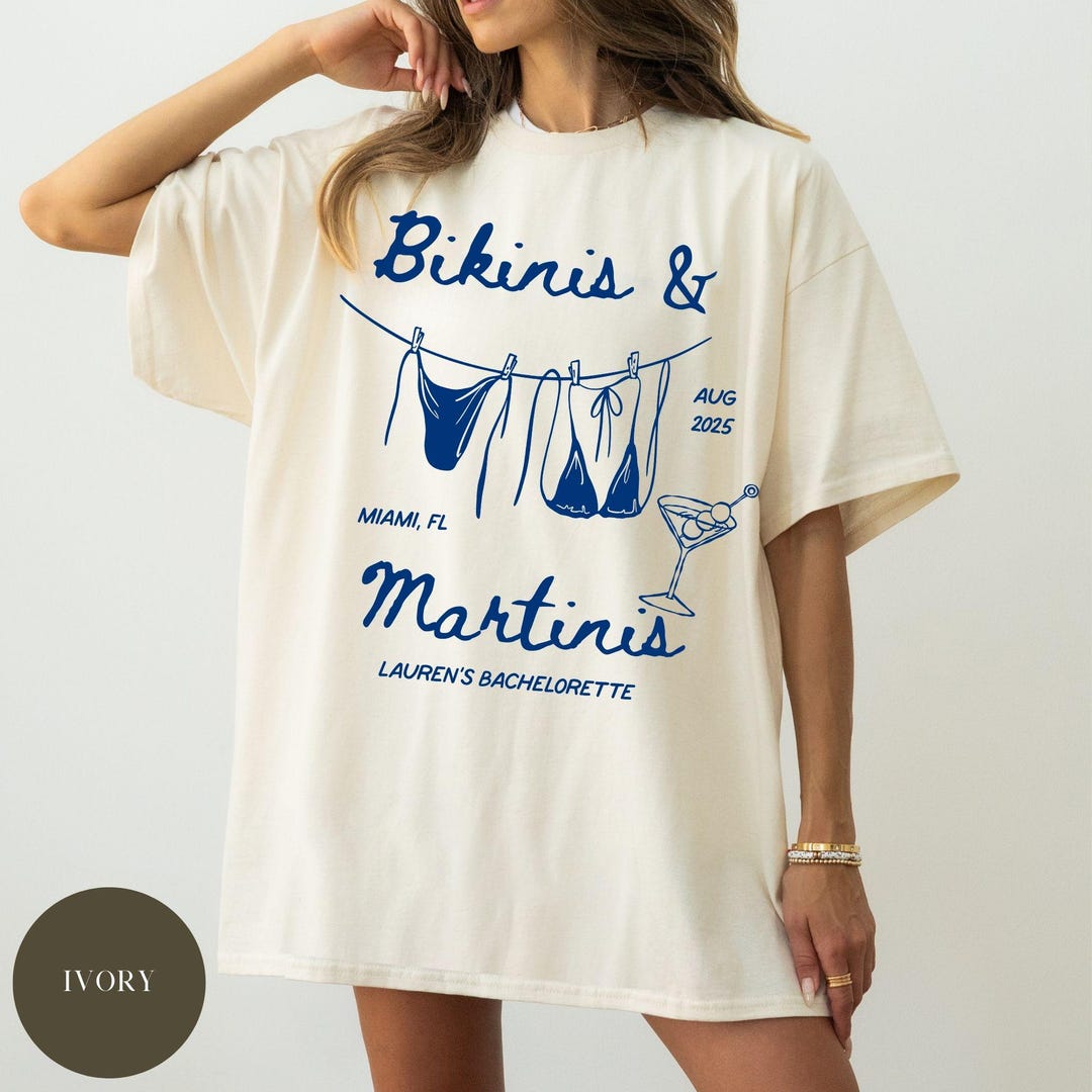 Bikinis & Martinis Bachelorette Comfort Colors® Shirt, Custom Bach ...