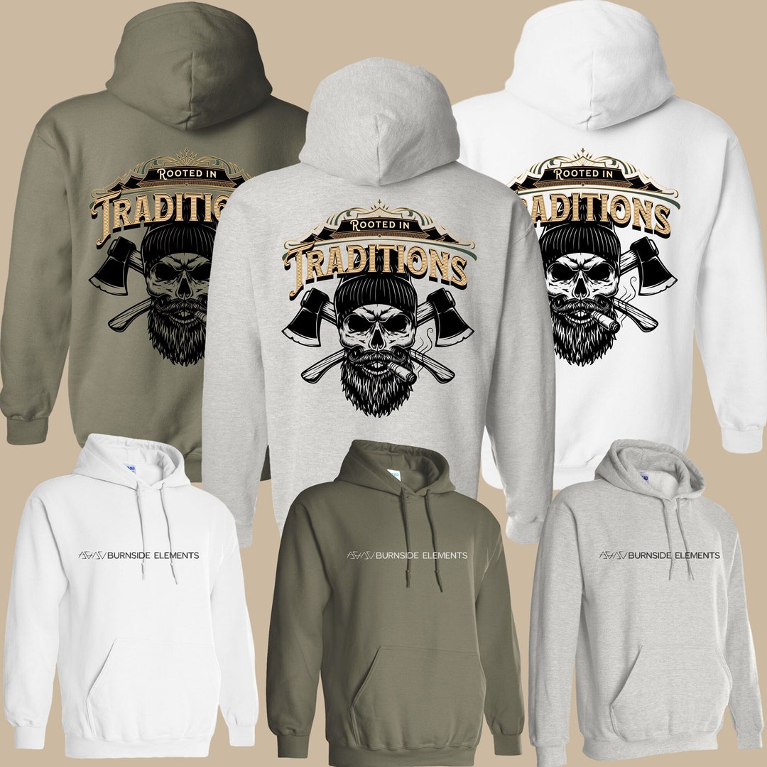 Rooted in Traditions Lumberjack Axe Crossbones Hooded Sweatshirt Union ...