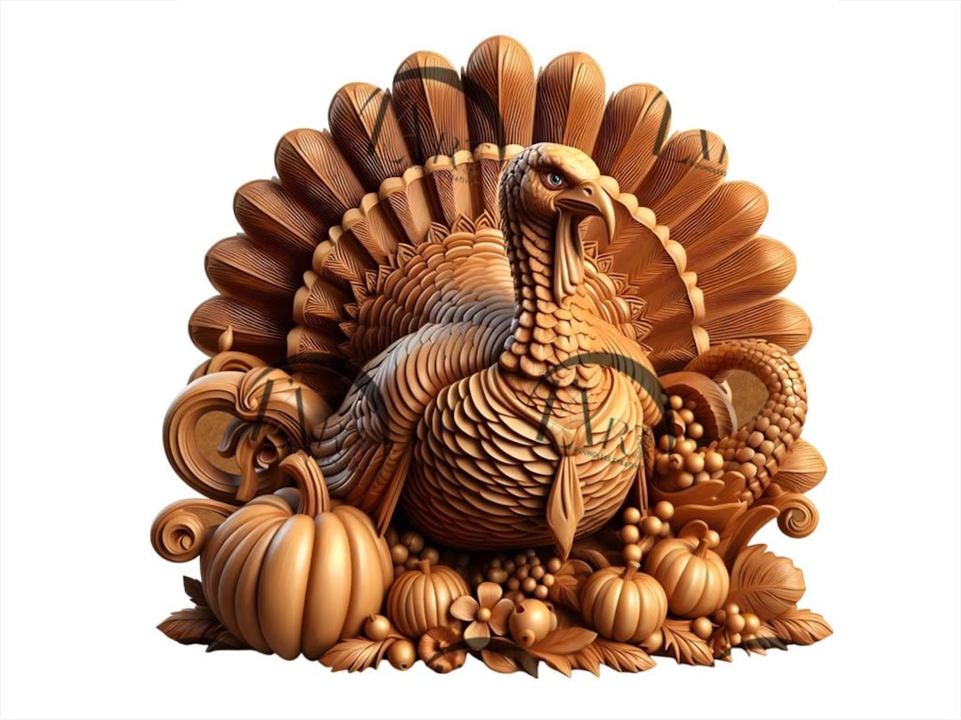 Thanksgiving Turkey 3D Illusion Laser Engraving Design - Fall Harvest ...