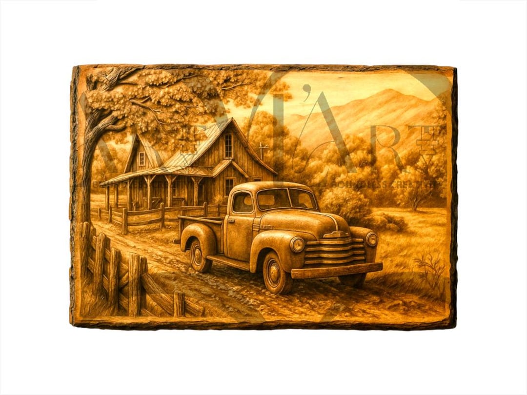 Rustic Farm Pickup Truck Car 3D Illusion Laser Engraving Design ...