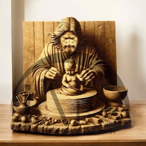 Jesus the Potter Molding a Baby of Clay 3D Illusion Digital File for ...