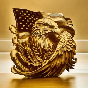 Majestic Eagle & American Flag 3D Illusion Laser Engraving Design ...