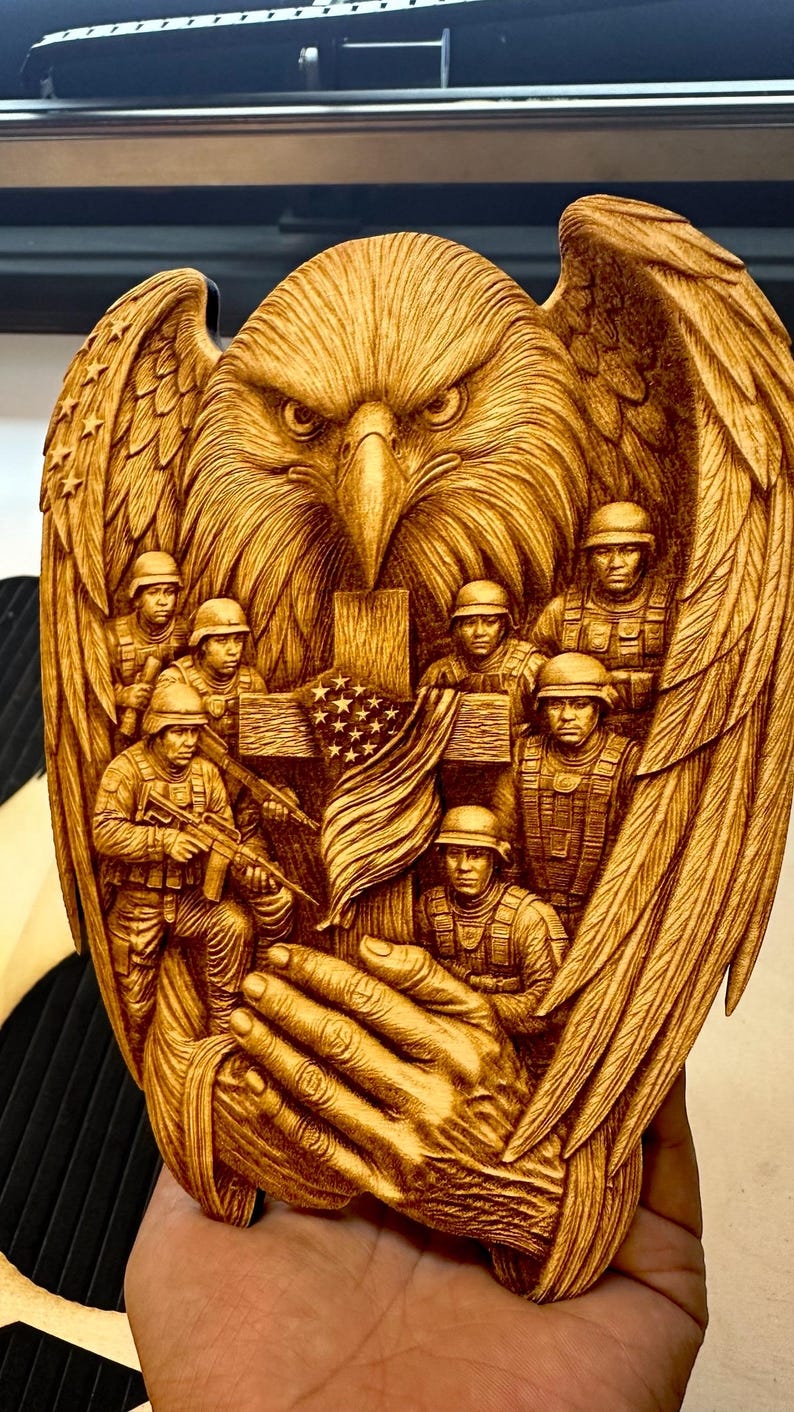 Patriotic Eagle Soldiers Cross 3D Illusion Laser Engraving Design ...
