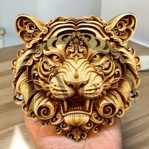 Tiger Head 3D Illusion Laser Engraving Design - Majestic Wildlife Art ...