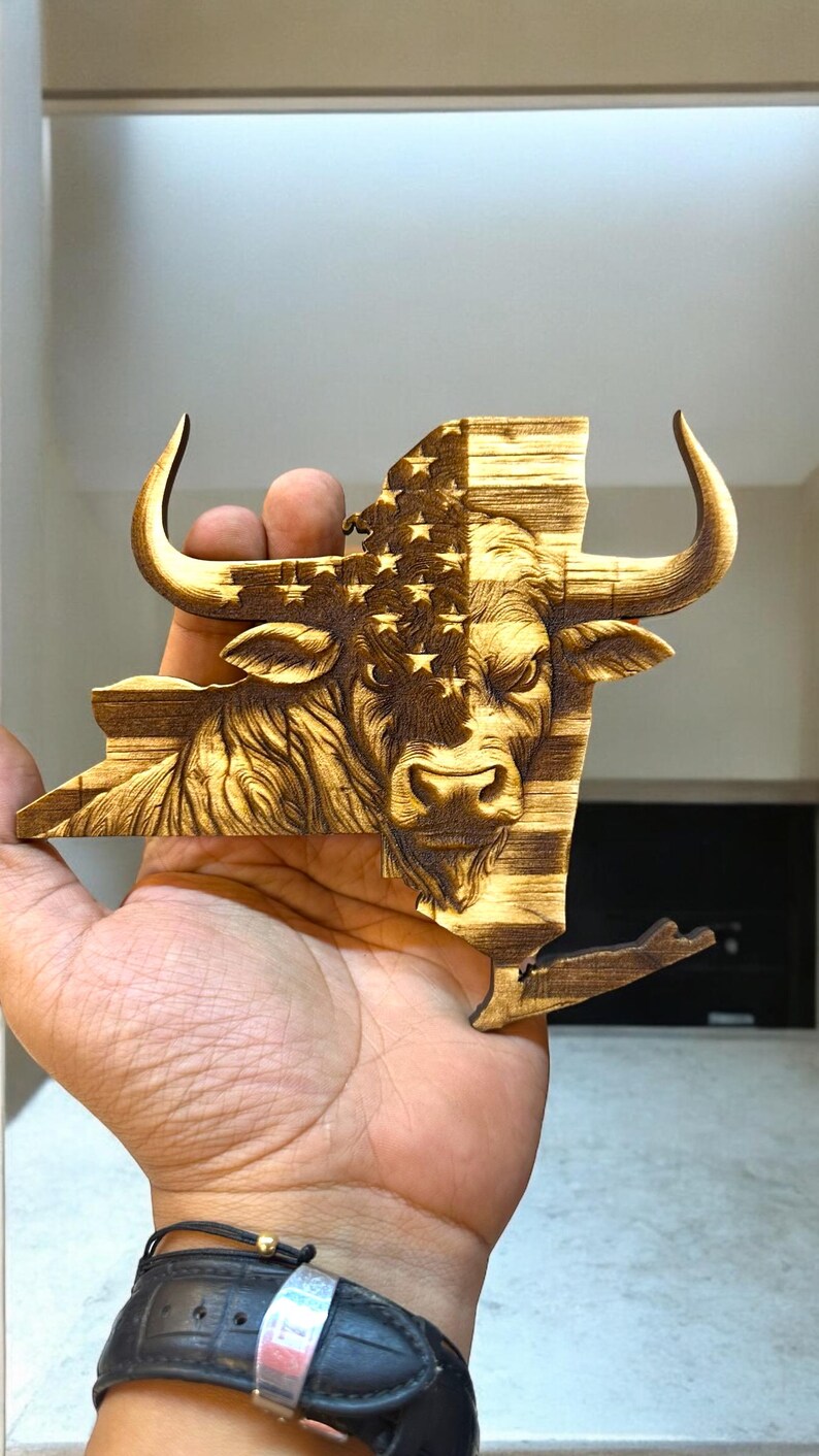 New York Charging Bull 3D Illusion Laser Engraving Design - NY American ...