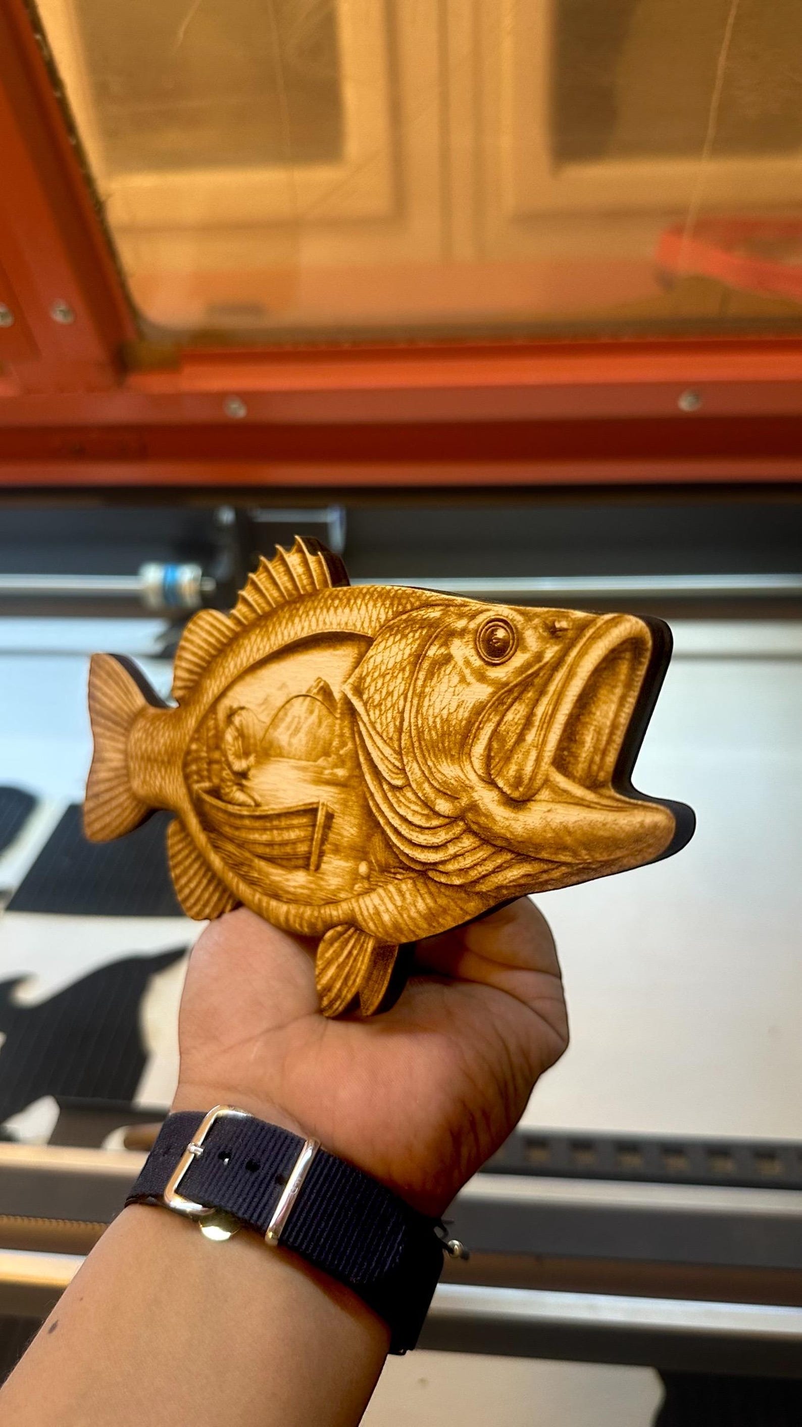 Bass Fish 3D Illusion Laser Engraving Design L Nature-inspired Double ...