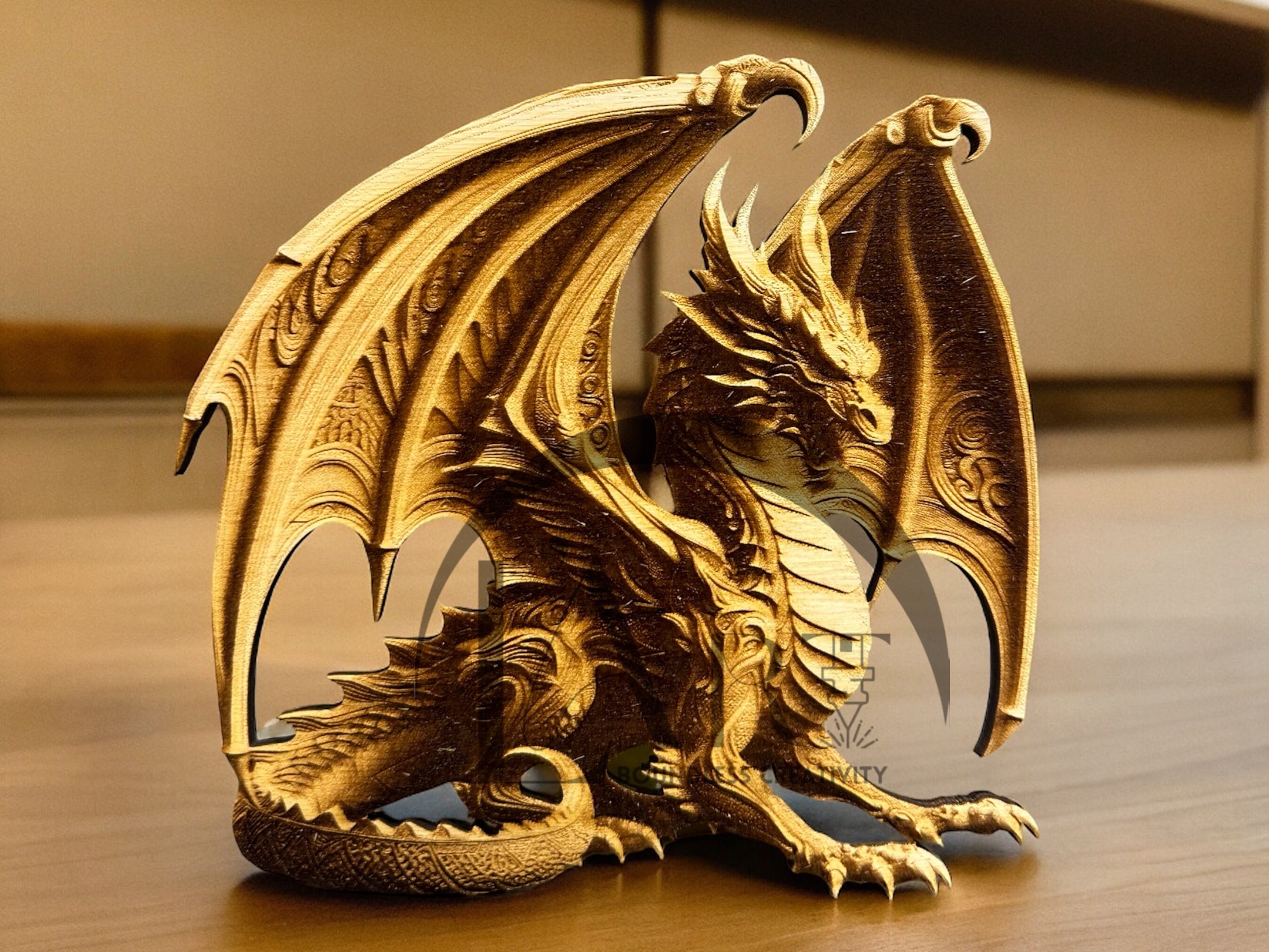Intricate Western Dragon 3D Illusion Laser Engraving Design - Mythical ...