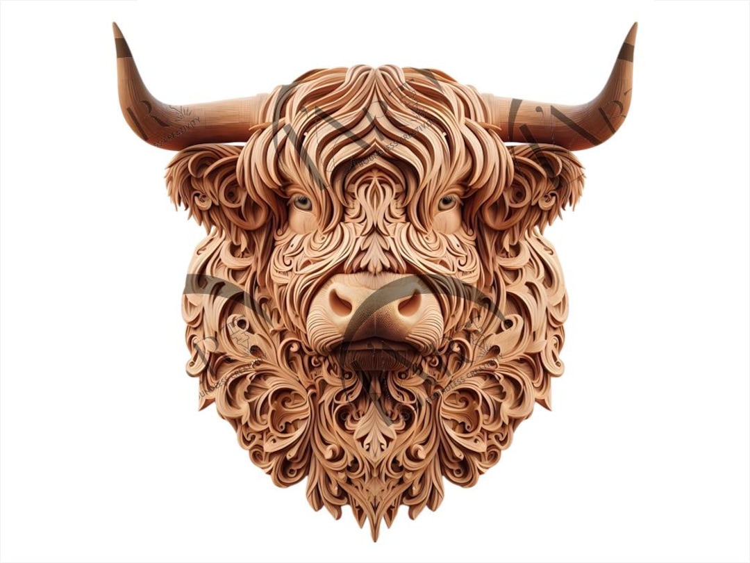 Highland Cow 3D Illusion Laser Engraving Design - Rustic Animal ...